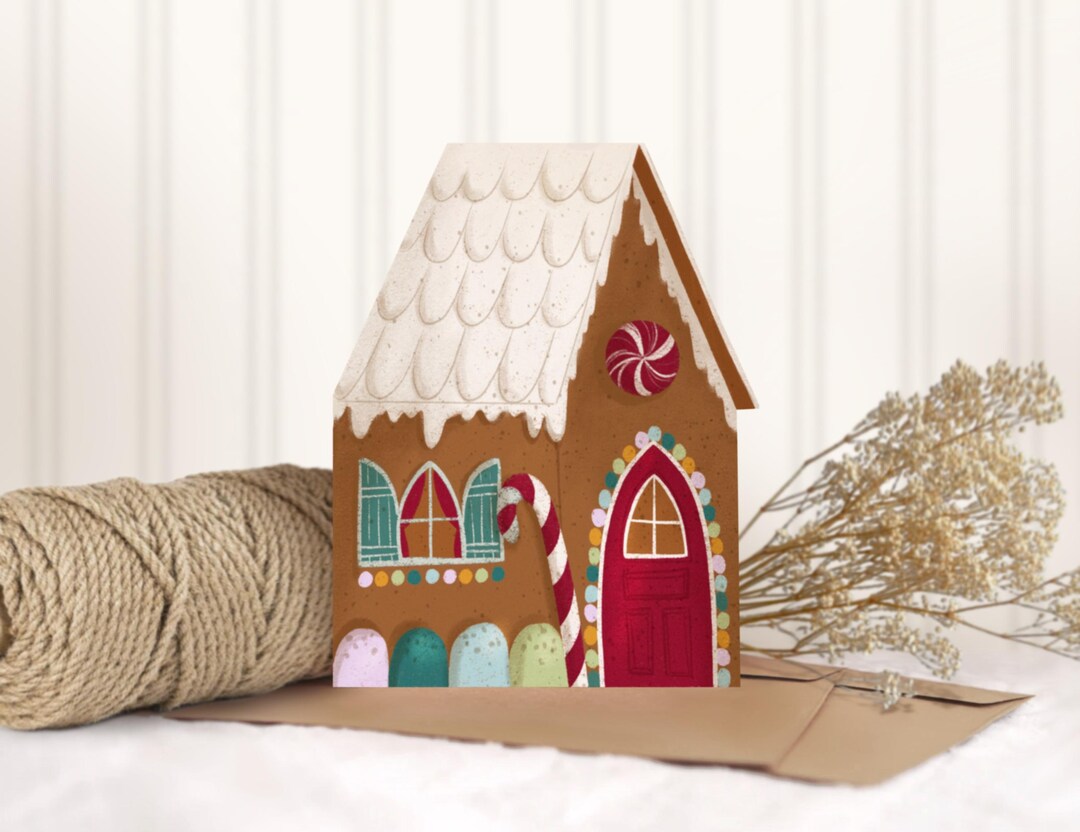 Gingerbread House Card, Christmas Cards, Blank Holidays Cards, Bulk ...