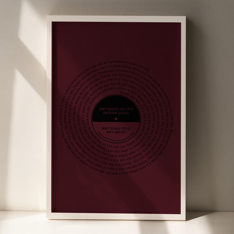 Personalised Metallic Foil Music Print, Custom Text Record Art, First ...