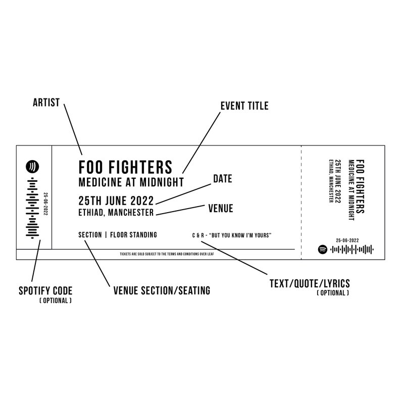 Personalised Metallic Concert Ticket Custom Music Gig - Etsy