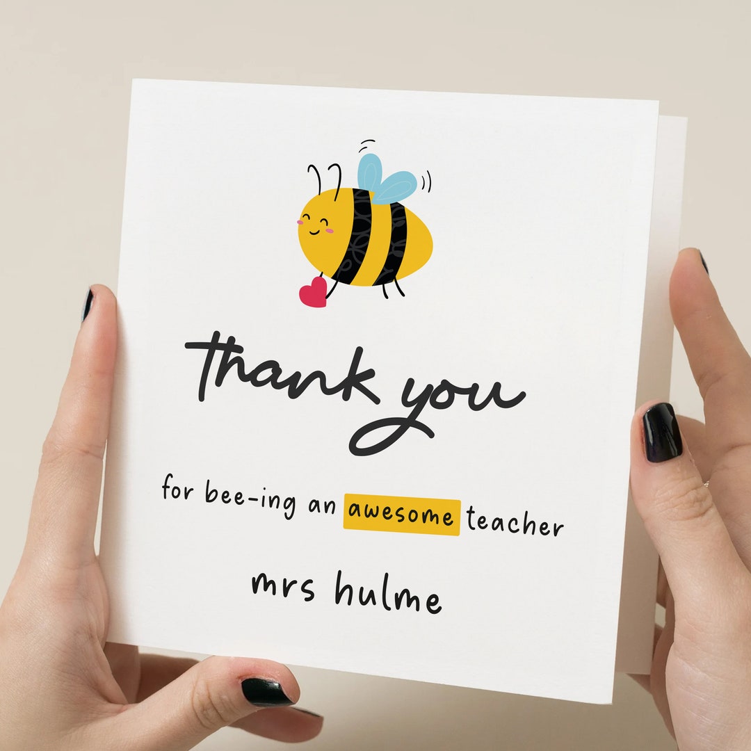 Custom Teacher Thank You Card, Cute Bee Teacher Card, Personalised ...