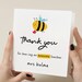 Custom Teacher Thank You Card, Cute Bee Teacher Card, Personalised ...