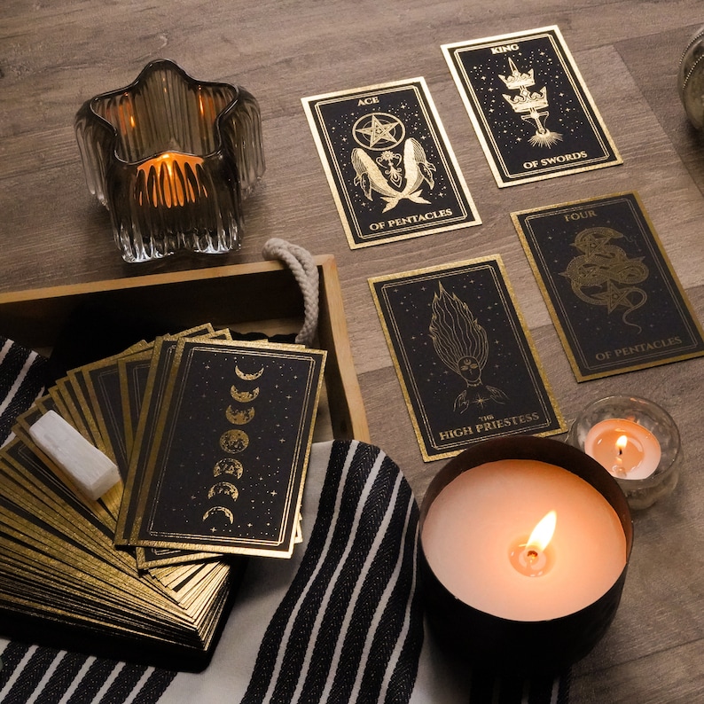 Tarot Card Deck Black and Gold Foil Reading Deck Tarot - Etsy