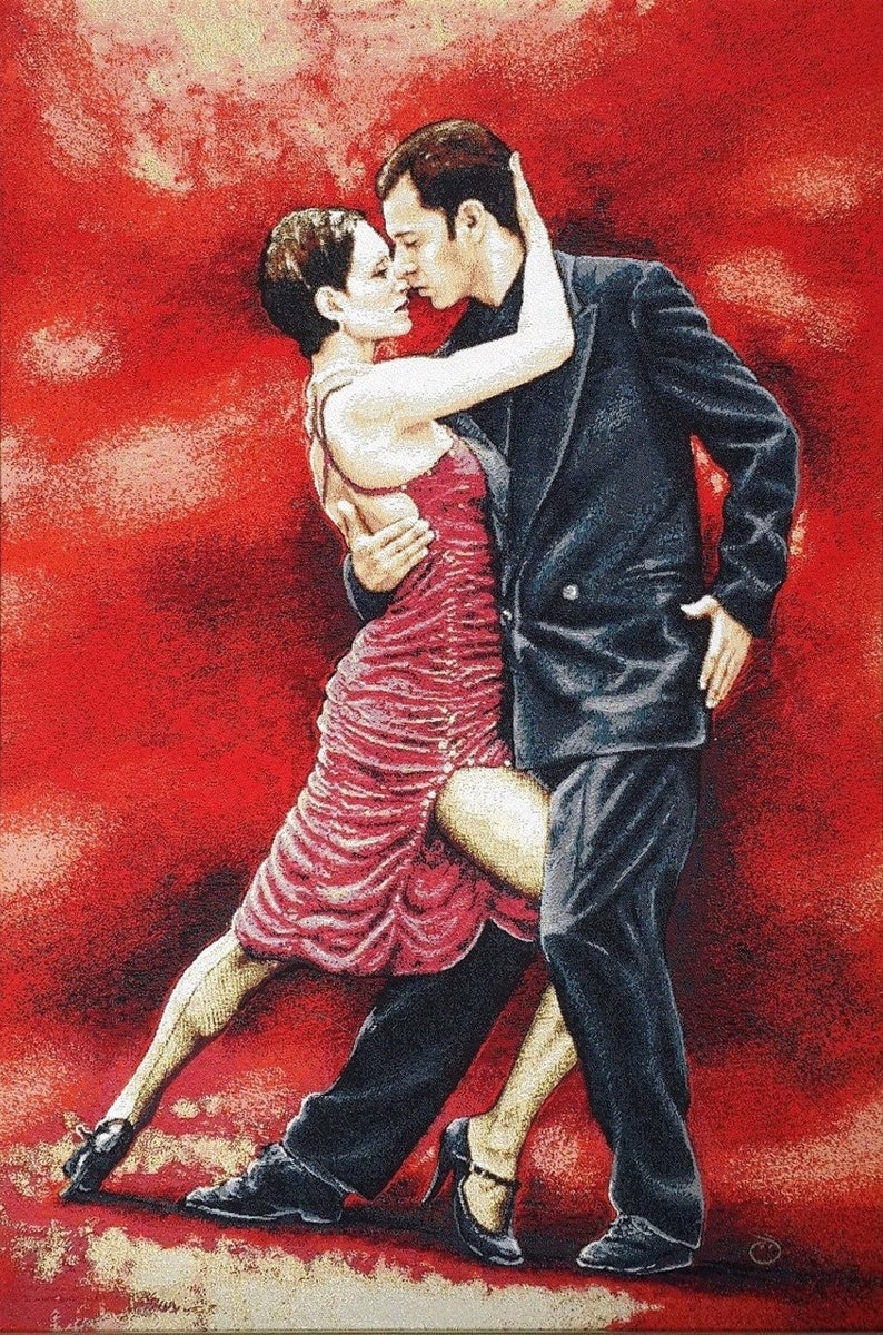 Tango Dancing Couple Painting Original Art-goblen Tapestry-woven Table ...