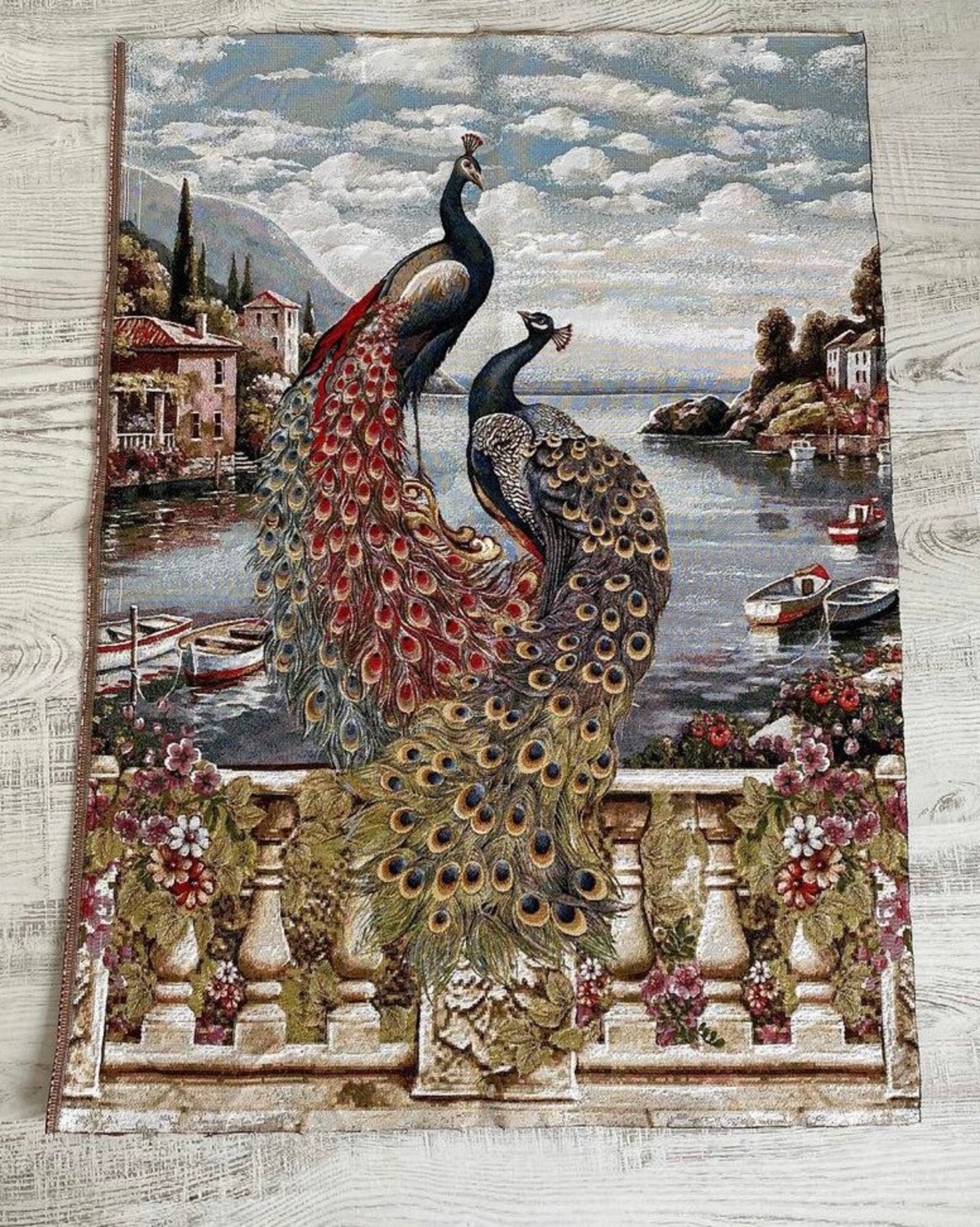 Peacock Tapestry Wall Hanging With Glitter Accents-wall - Etsy
