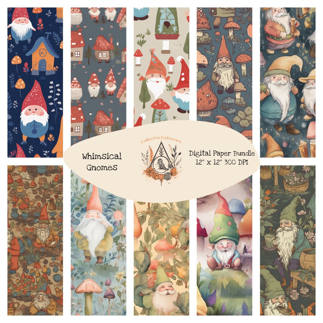 Whimsical Gnome Digital Paper Bundle - Etsy