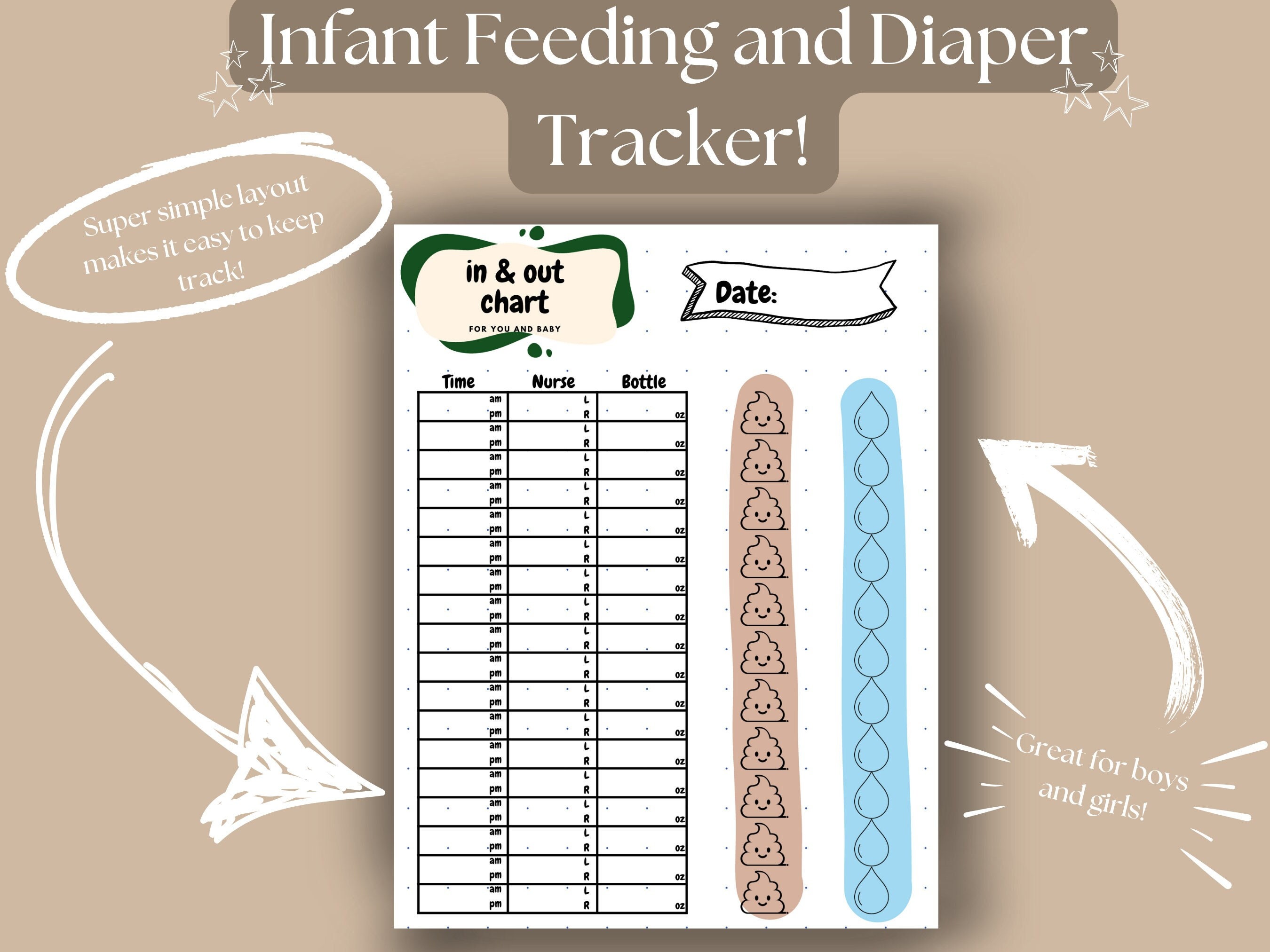 Printable Baby Feeding and Diaper Log, Baby Daily Tracker, Newborn ...