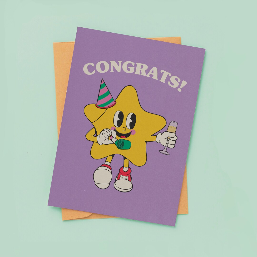 CONGRATS A6 Greeting Card Cute Retro Vintage Greetings Cartoon ...