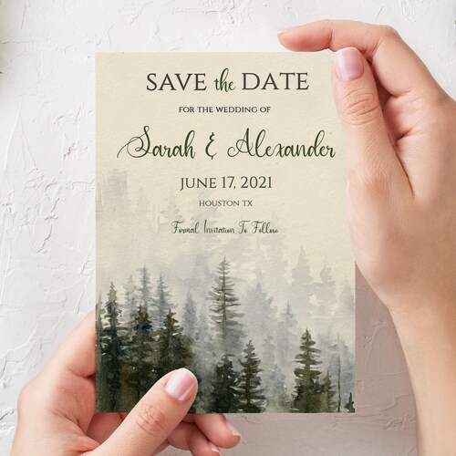 PINE TREE Save the Date Template With Photo Printable - Etsy