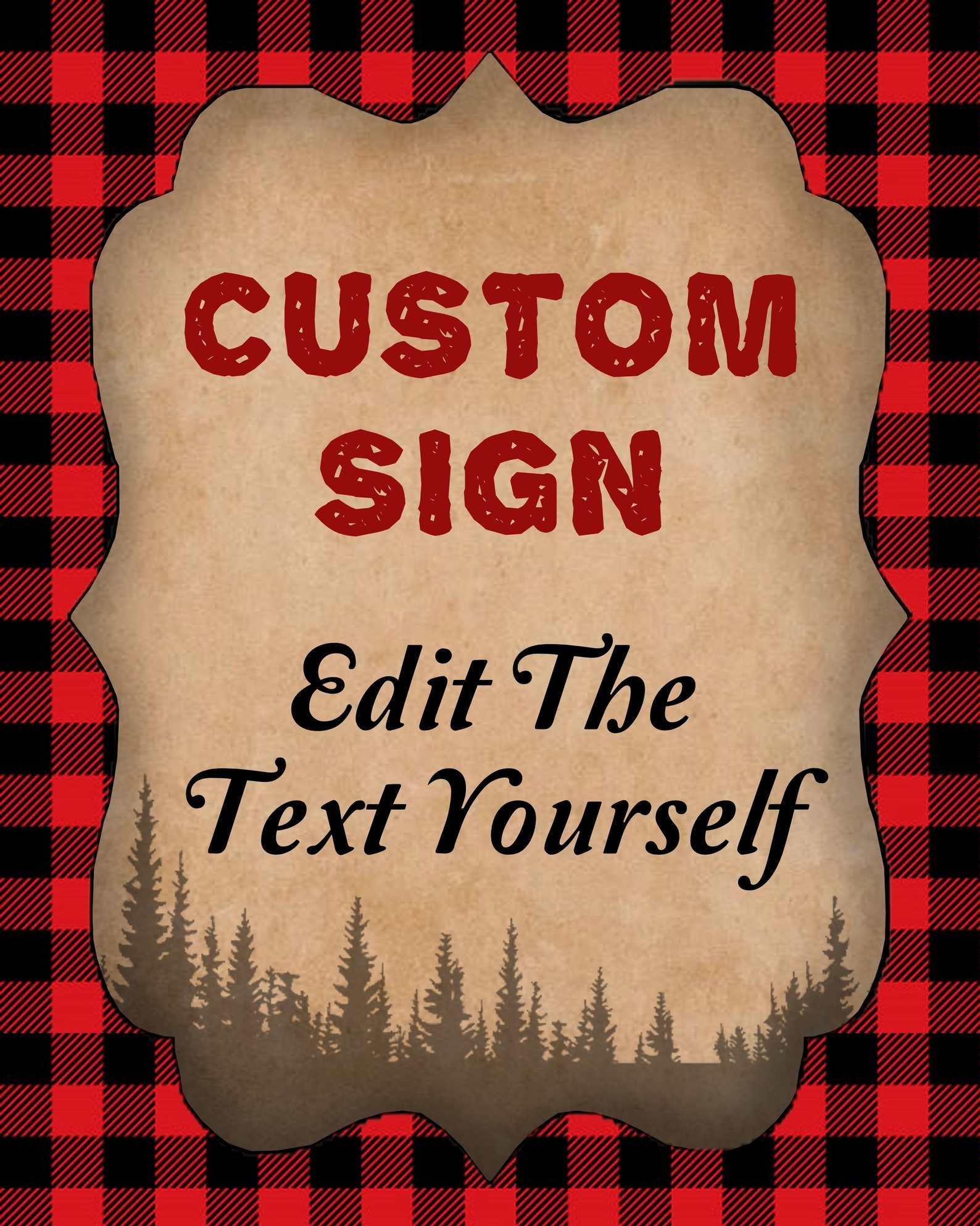 Custom Sign Template, Lumberjack Plaid Sign, Red Buffalo Plaid ...