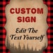 Custom Sign Template, Lumberjack Plaid Sign, Red Buffalo Plaid ...