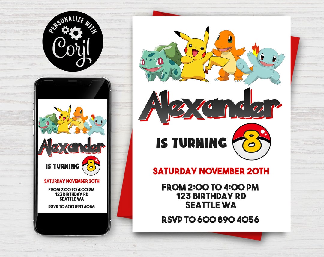 EDITABLE, Pokemon Birthday Invitation, Pokemon Birthday, Pikachu ...