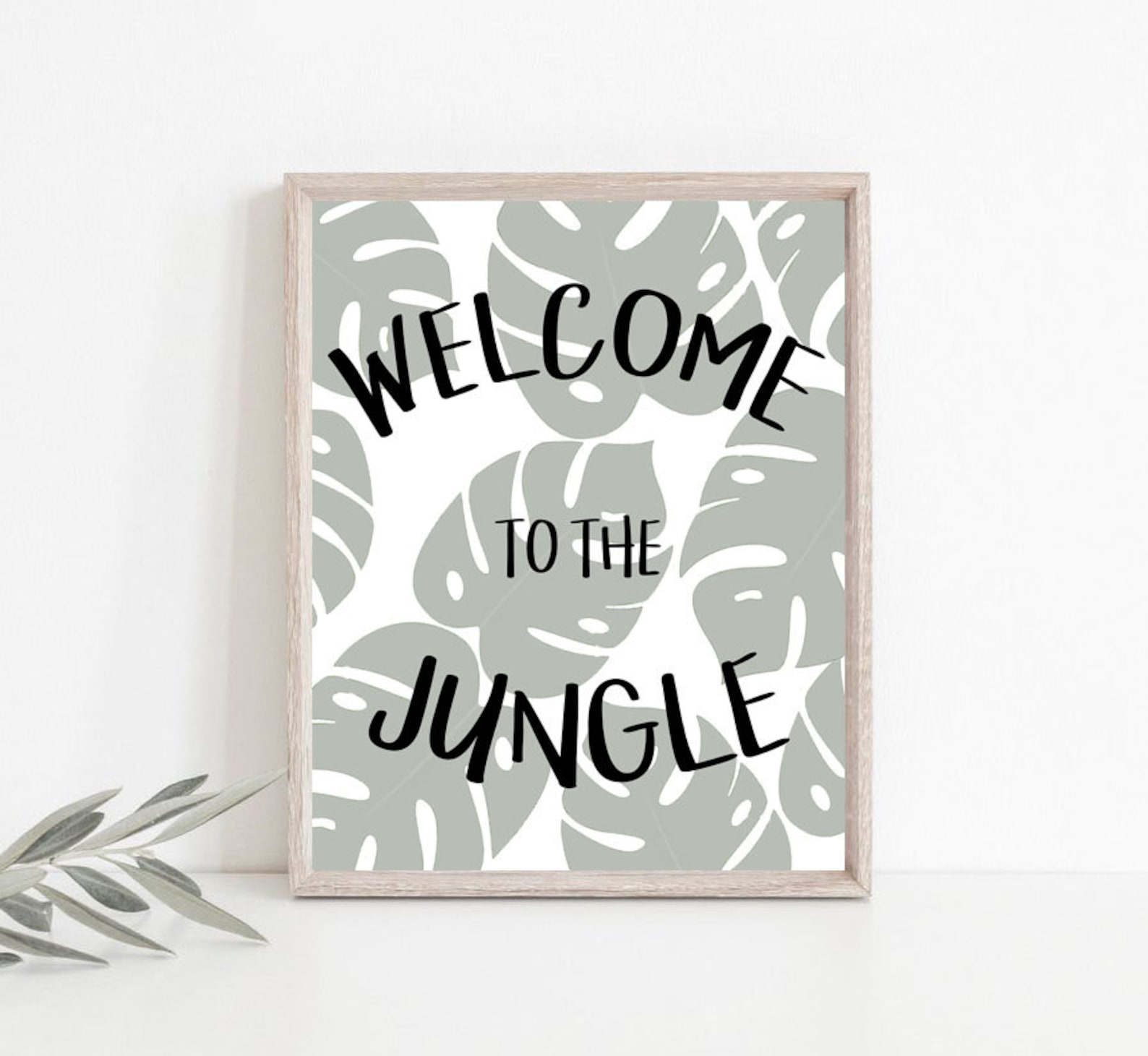 Welcome to the Jungle Sign, Printable Tropical Wall Decor, Jungle Leaf ...