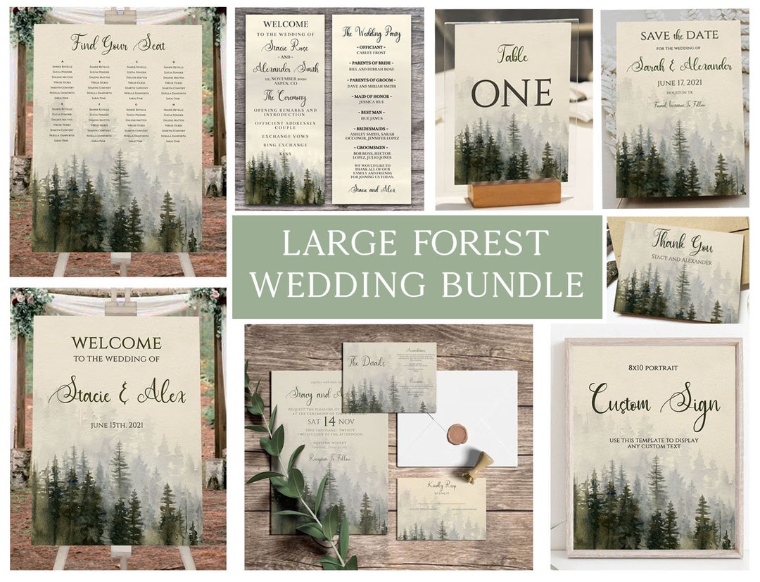 Ultimate Forest Wedding Bundle Template Set, Printable Large Wedding Invite Bundle, Pine Tree ...
