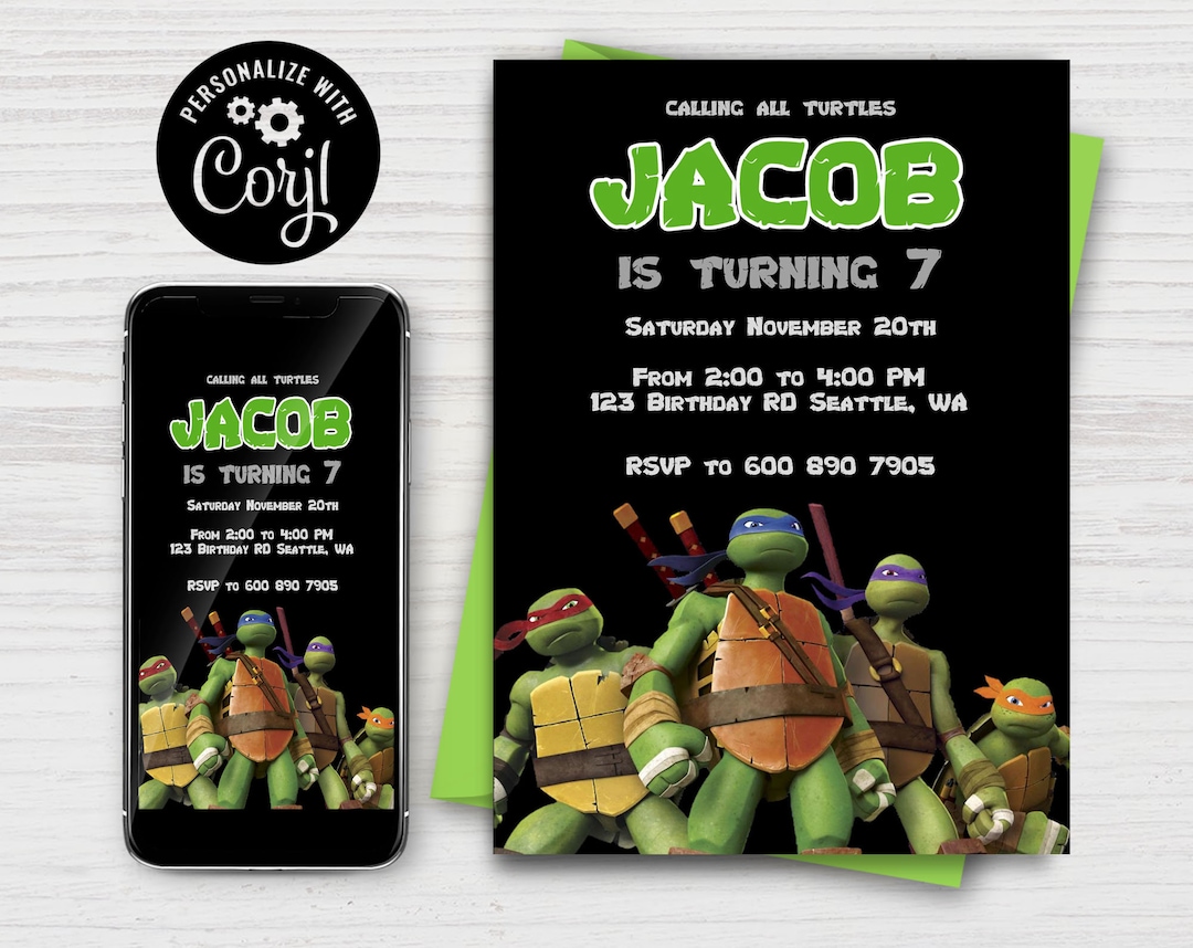 Editable Ninja Turtle Birthday Invitation Boy Birthday Party - Etsy