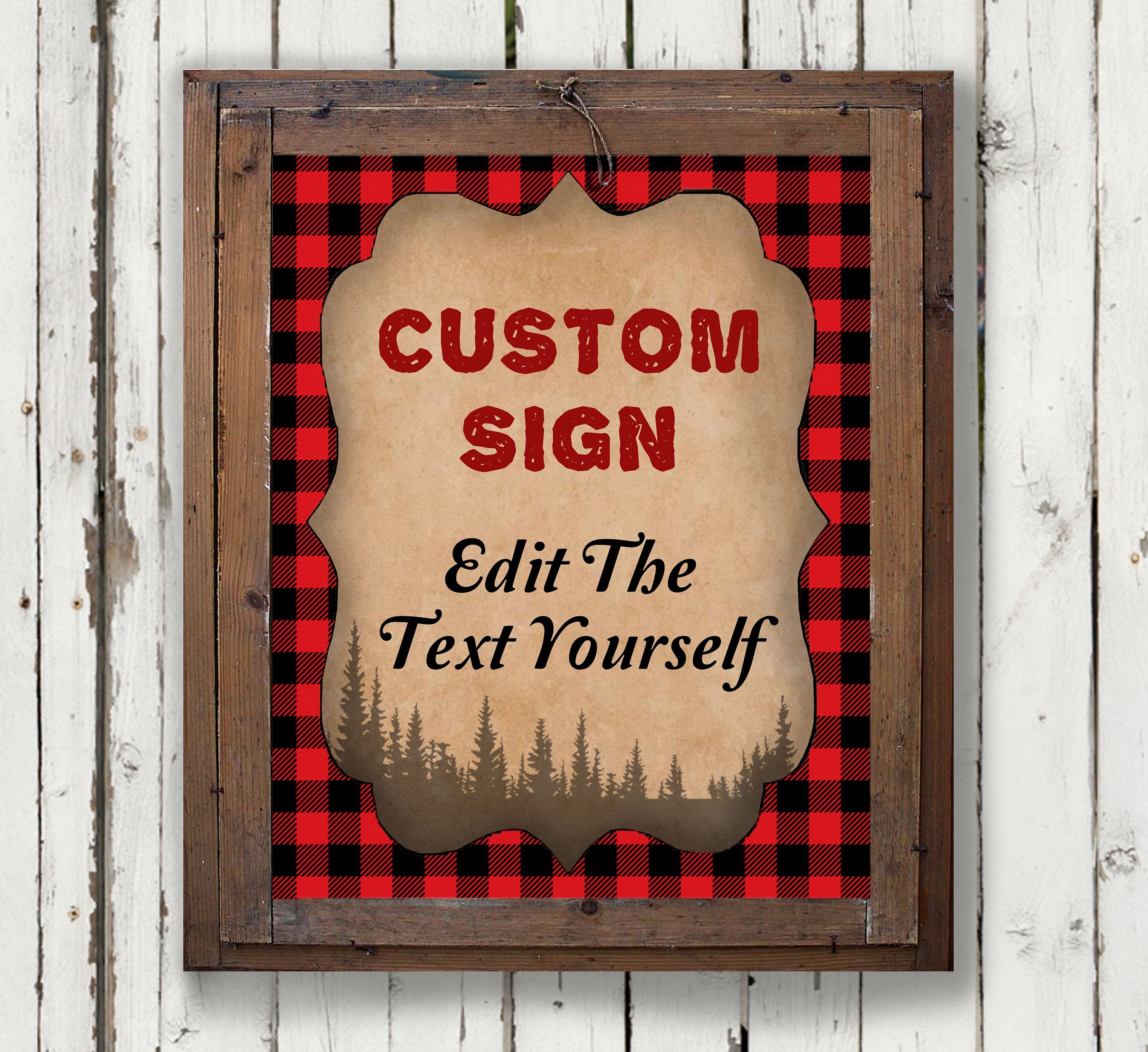 Editable Buffalo Plaid Sign Custom Lumberjack Sign Template Red Flannel ...