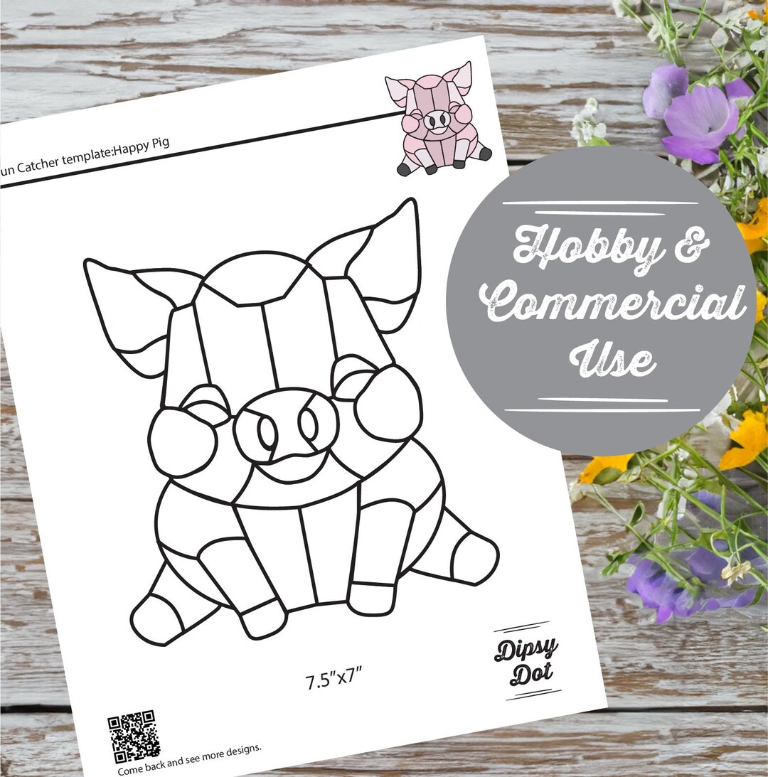 Happy Pig Stained Glass Suncatcher Pattern (digital Download) - Etsy