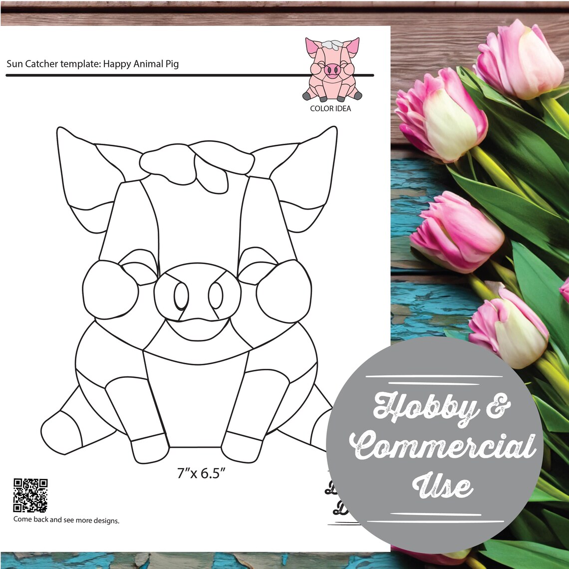 DIGITAL DOWNLOAD | DIY Stained Glass Pattern Happy Pig 2 - Etsy