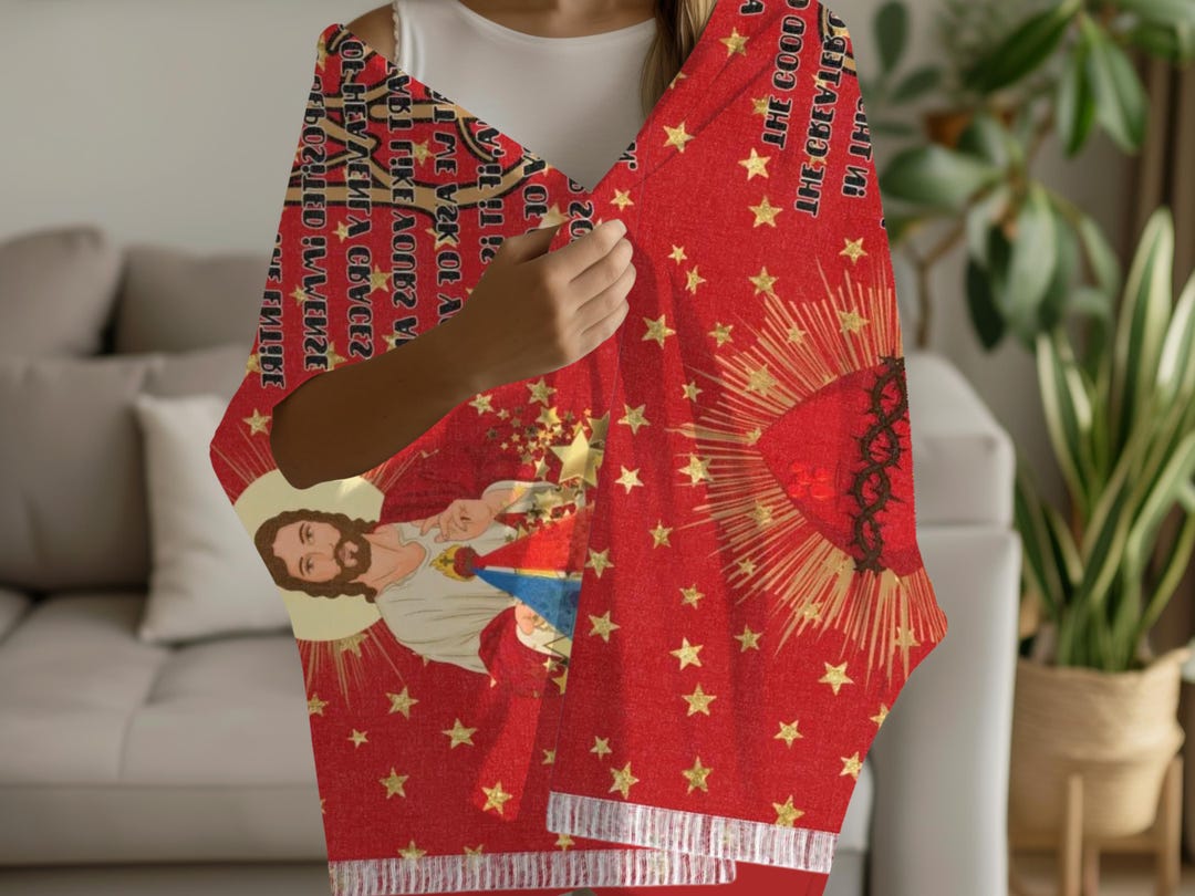 Religious Shawl Jesus Prayer Scarf Catholic Head Wrap Sacred Heart ...