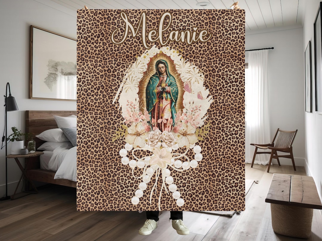 Our Lady of Guadalupe Catholic Gift Cheetah Animal Print Prayer Blanket ...