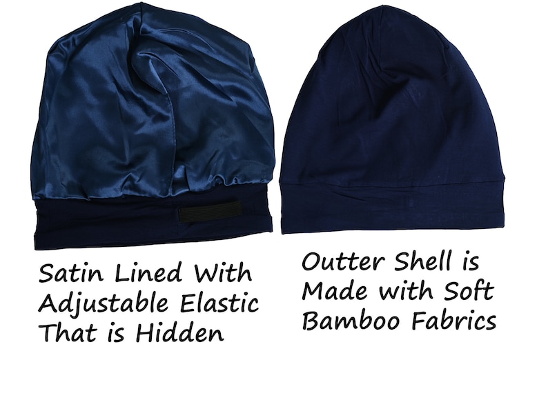 Satin Lined Bamboo Beanie | Adjustable Protective Sleep Cap, Curly Hair ...