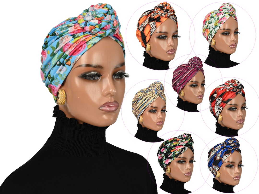 PRE-TIED ELEGANT Topknot Twisted Turban /slide on Turban Cap/ Pre-tied ...