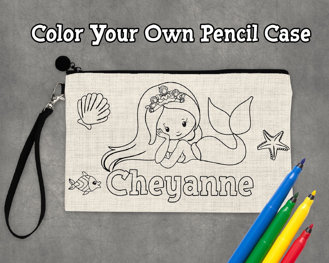 Personalized Pencil Case, Mermaid Pencil Case, Color Your Own Pencil ...