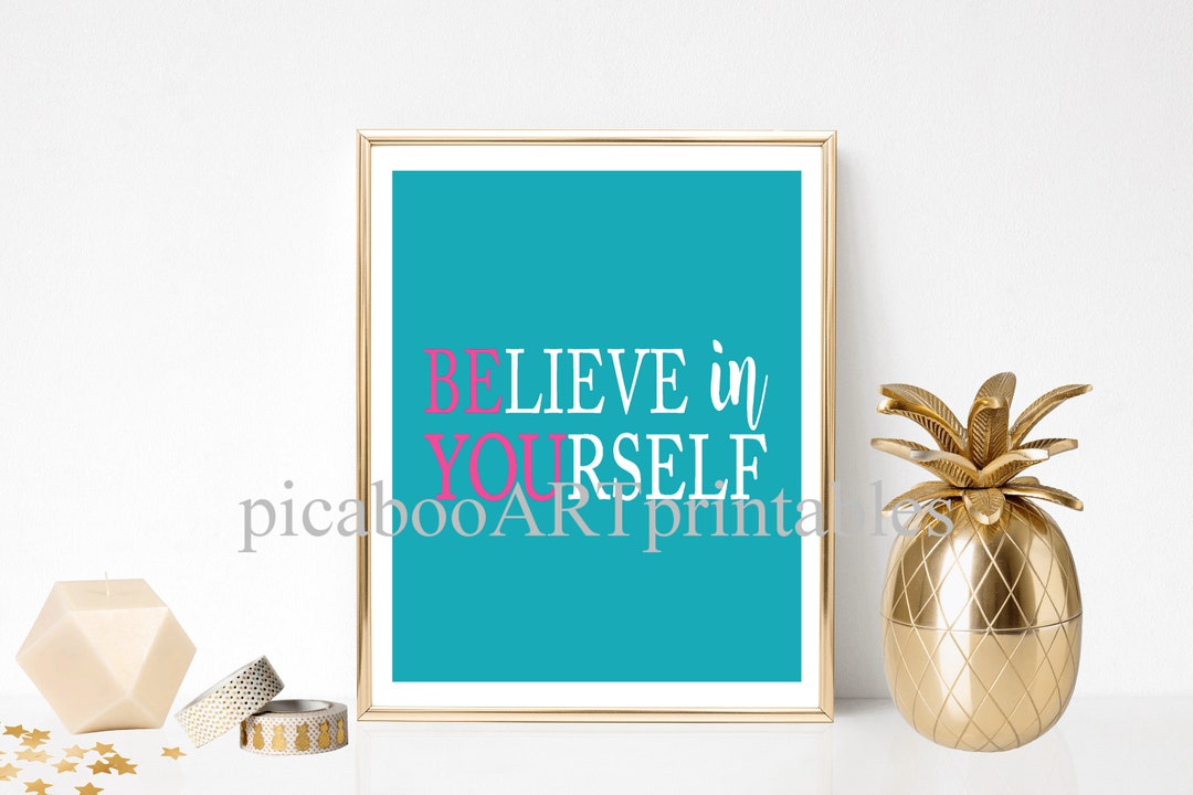 Be You, Believe in Yourself, Teal and Hot Prink Wall Art, Motivational ...