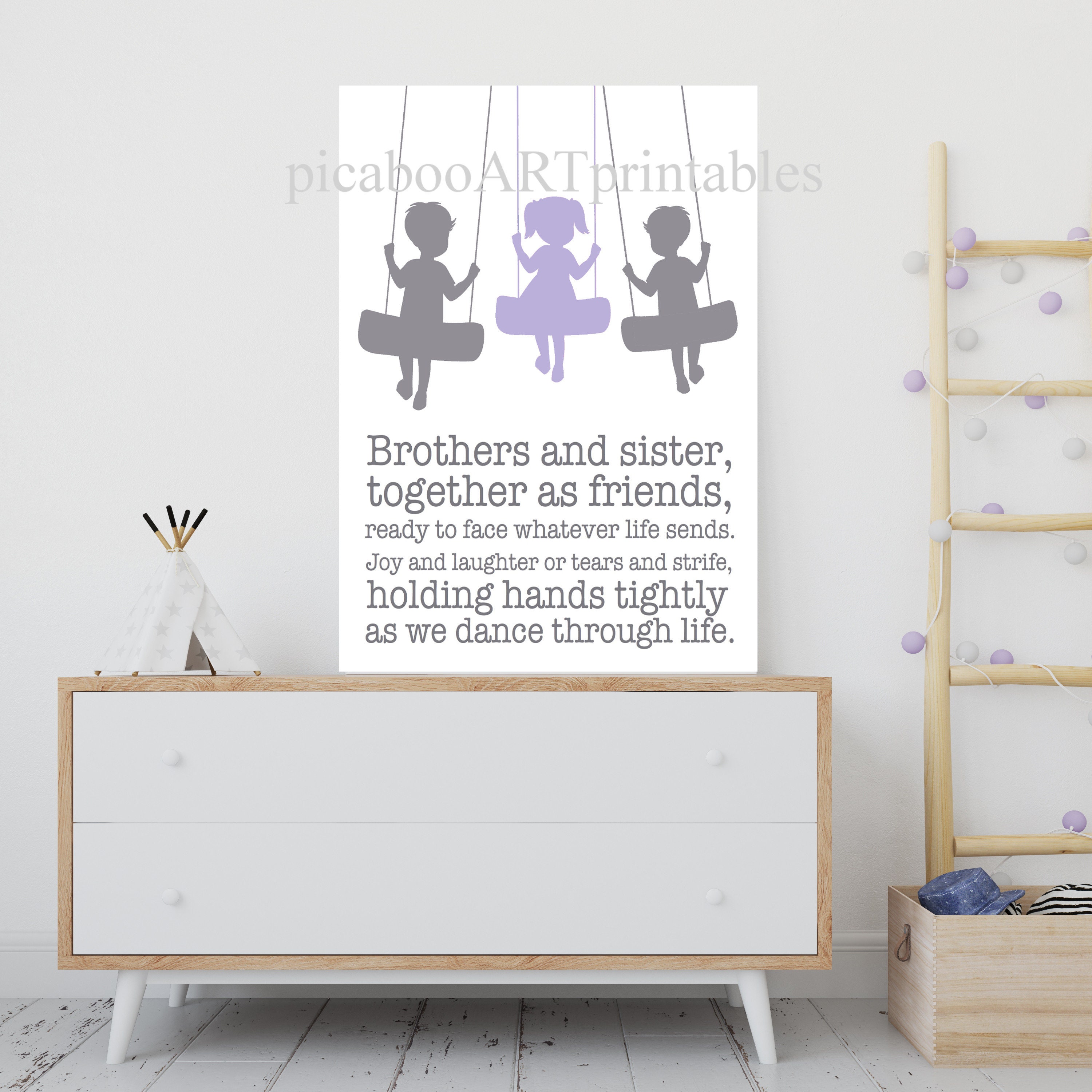 Shared Kids Room Art, Siblings Art Print, Brother and Sister Together ...