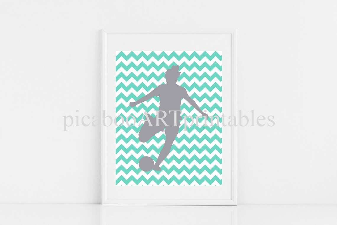 Soccer Girl, Mint Gray Art, Kids Modern Art, Girls Room Decor, Soccer ...