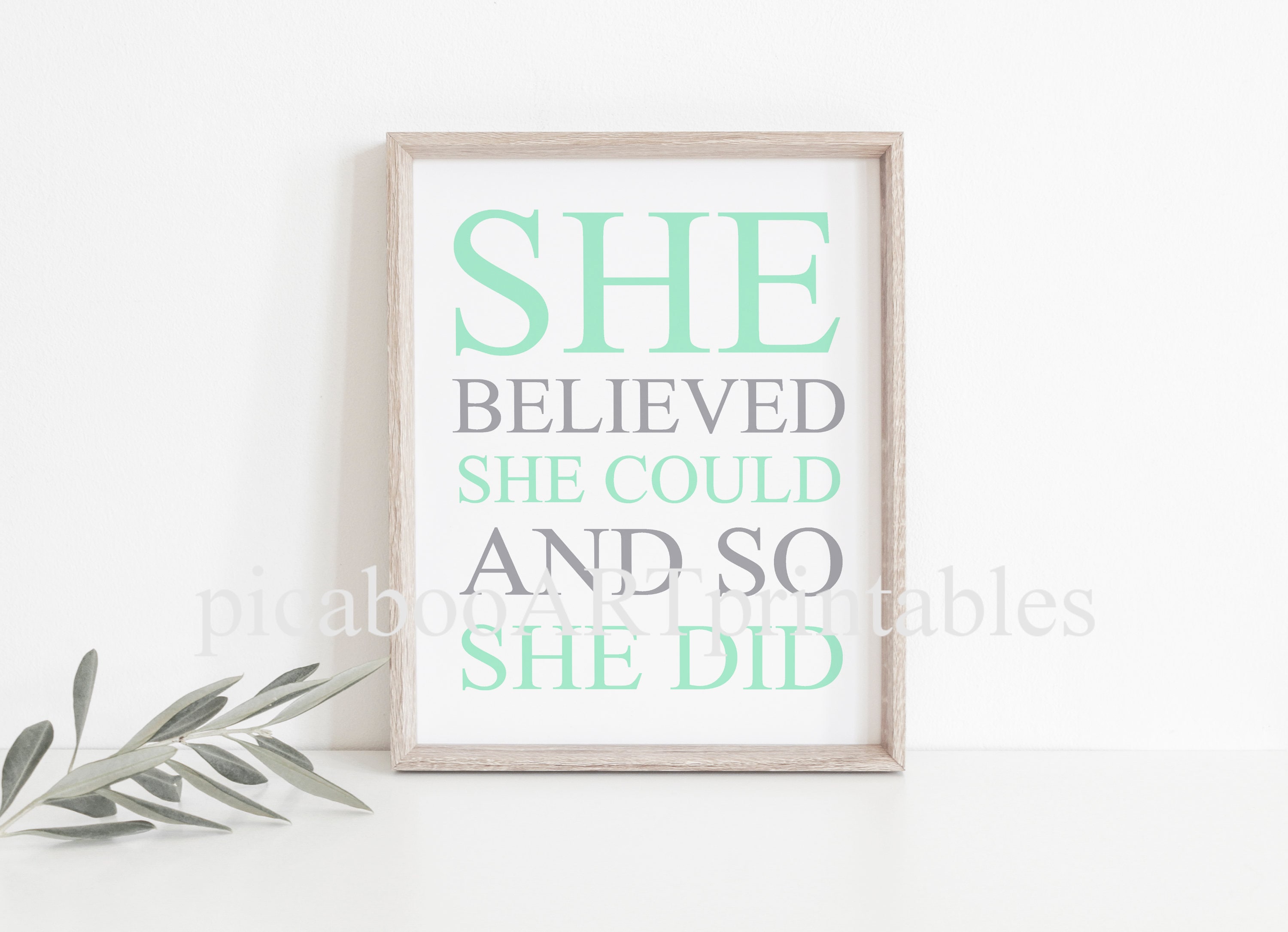 She Believed She Could, Mint Green Art, Inspirational Quotes Art ...