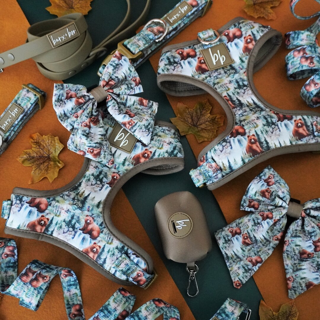 Dog Harness Bear Print Adjustable Dog Harness Boho No Pull Chest Harness Nature Neoprene Dog ...