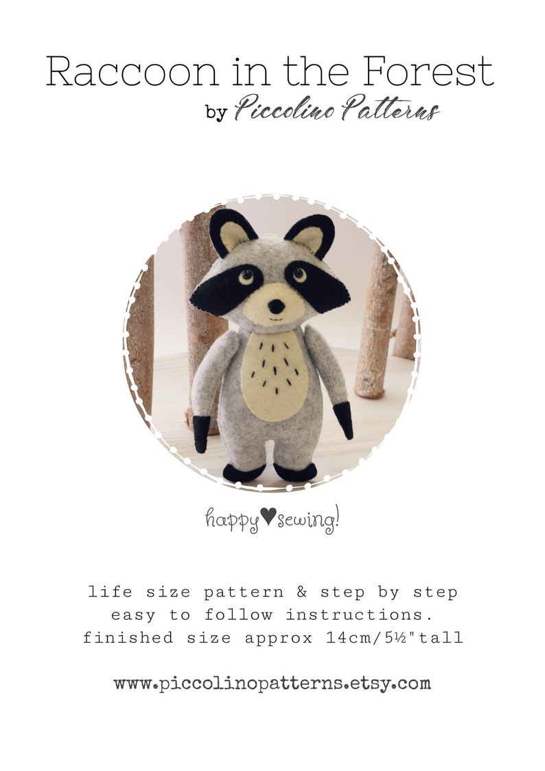 Raccoon PDF Sewing Pattern | Raccoon in the Forest | Felt Animal Pdf ...