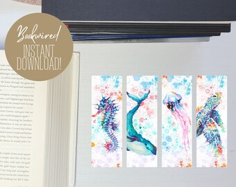 Ocean Animal Whale Sea Turtle Watercolor Printable Bookmarks - Etsy