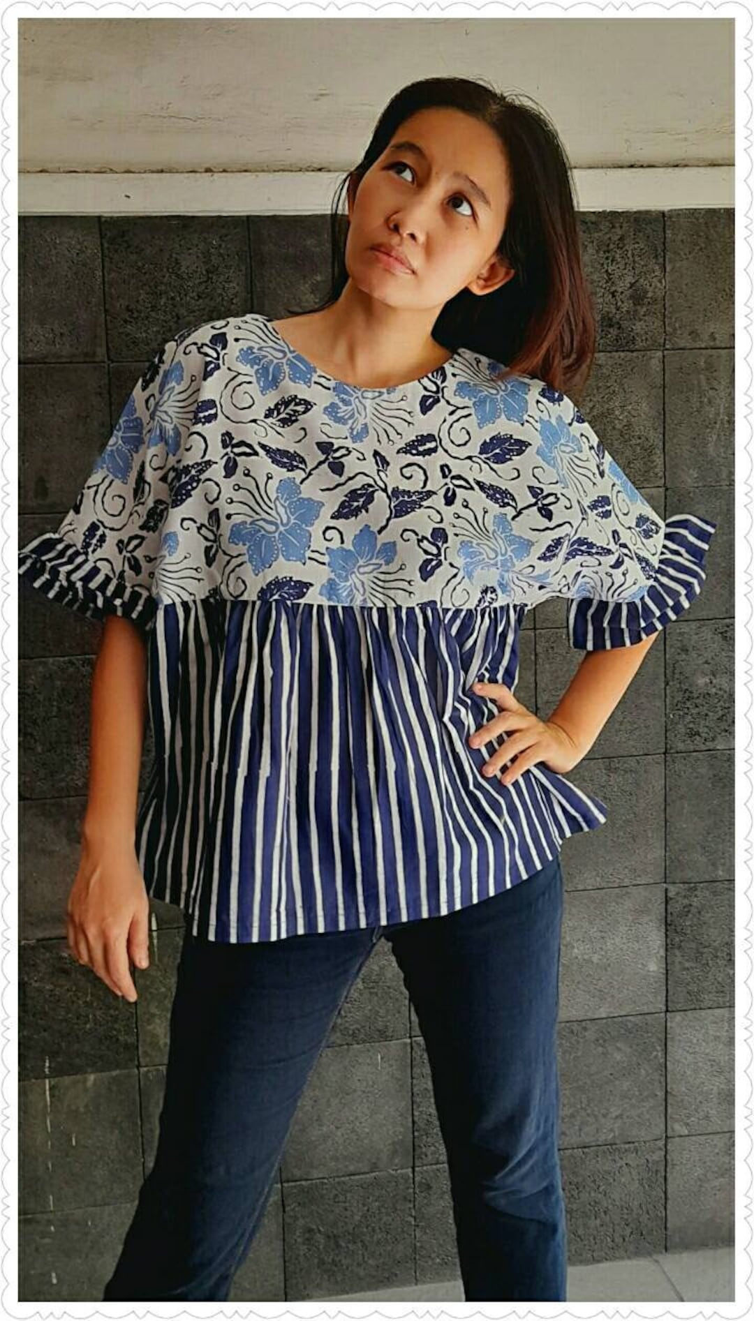 Boho Batik Blouse/ Fit From Size M to Xl/indonesian Batik Shirt/loose ...
