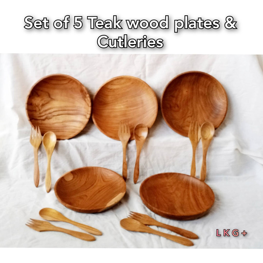 5 Set and 10 Set Teak Wood Tableware/ Wooden Tableware/ Cutleries and ...