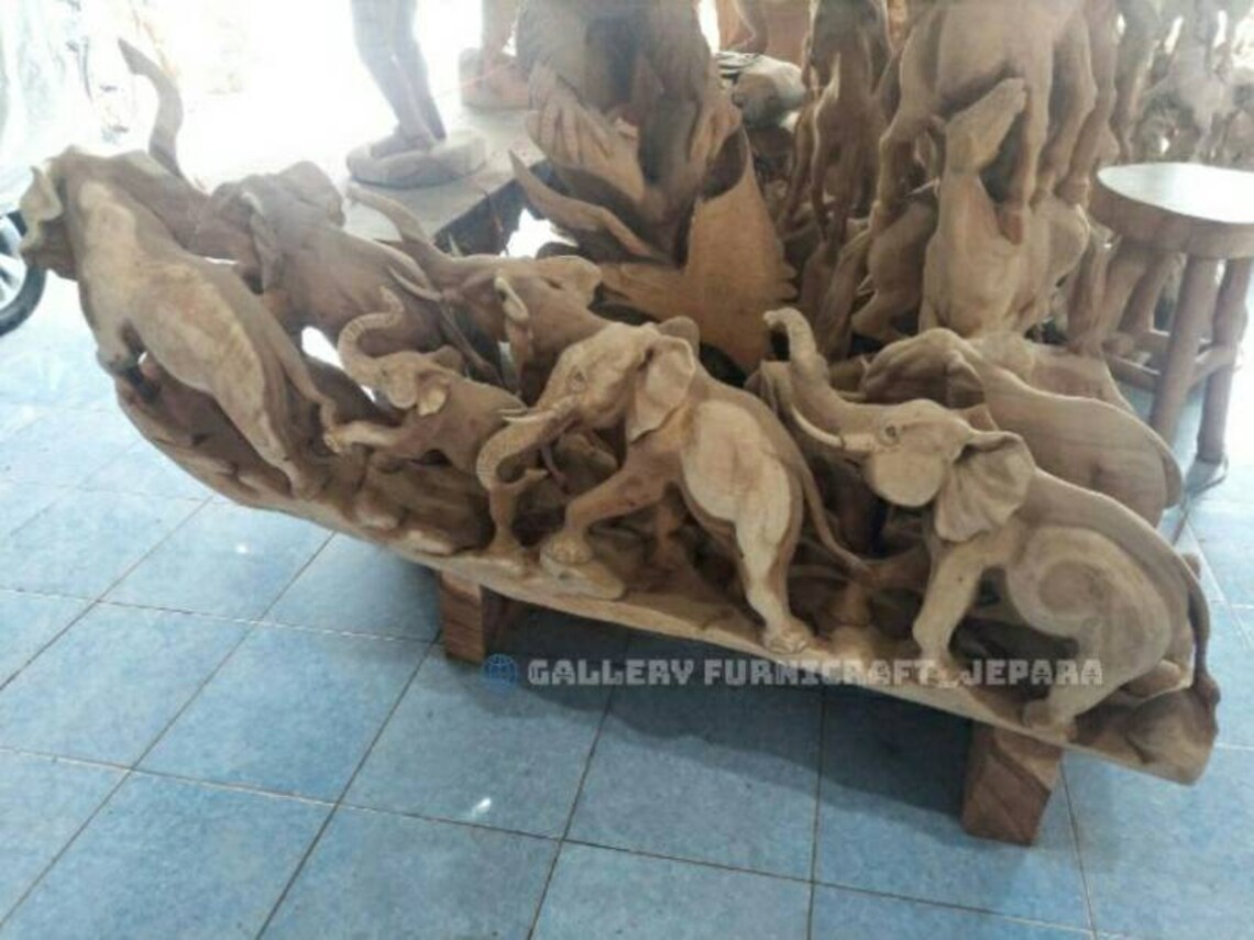 Wooden Elephants Relief/solid Suar Wood Elephants Sculpture/ - Etsy