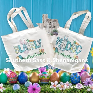 Personalized Easter Tote Bag - Sublimated Linen Easter Egg Hunt Basket ...