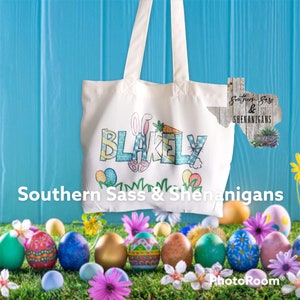 Personalized Easter Tote Bag - Sublimated Linen Easter Egg Hunt Basket ...
