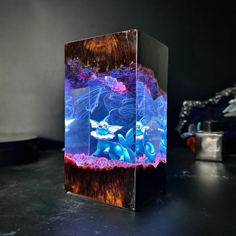 Vaporeon Pokémon Resin Lamp | Handmade Eeveelution Diorama Night Light ...