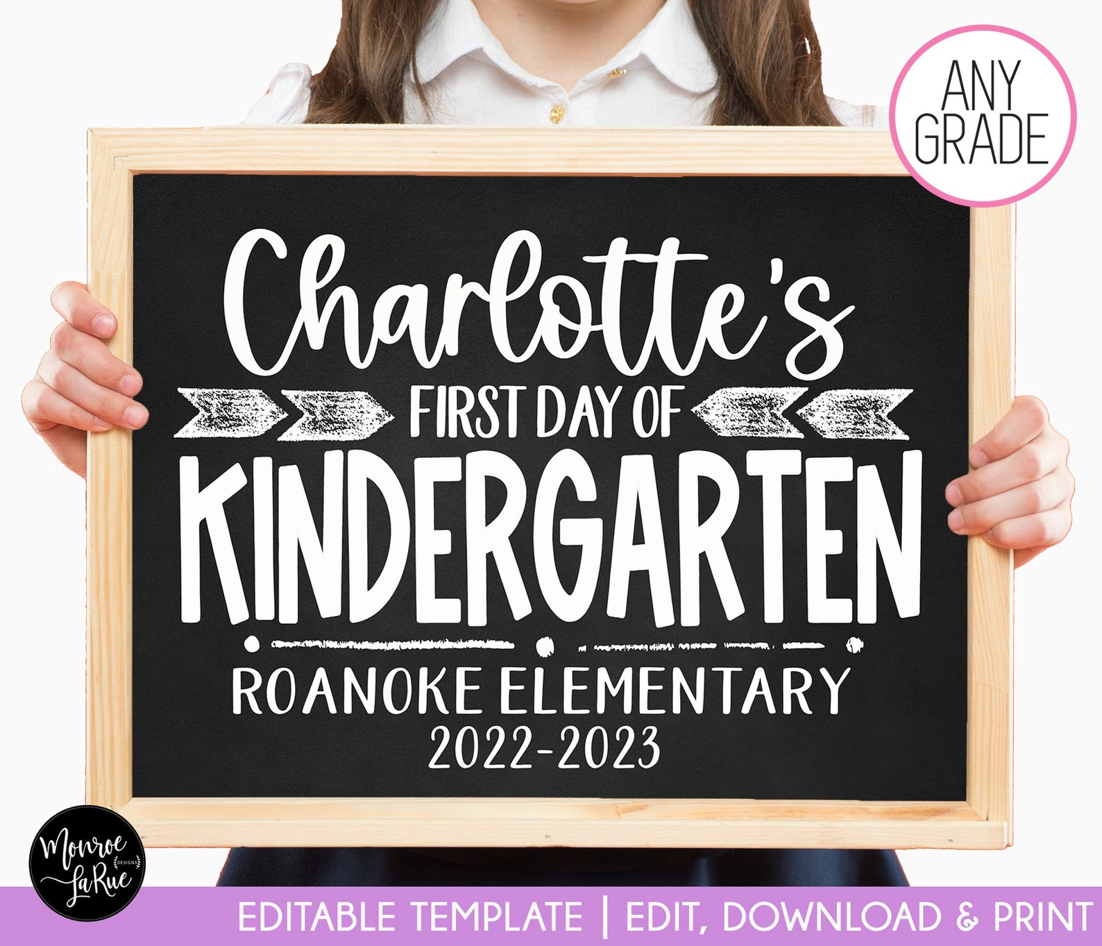 Editable First Day of School Sign, Printable Back to School Chalkboard ...