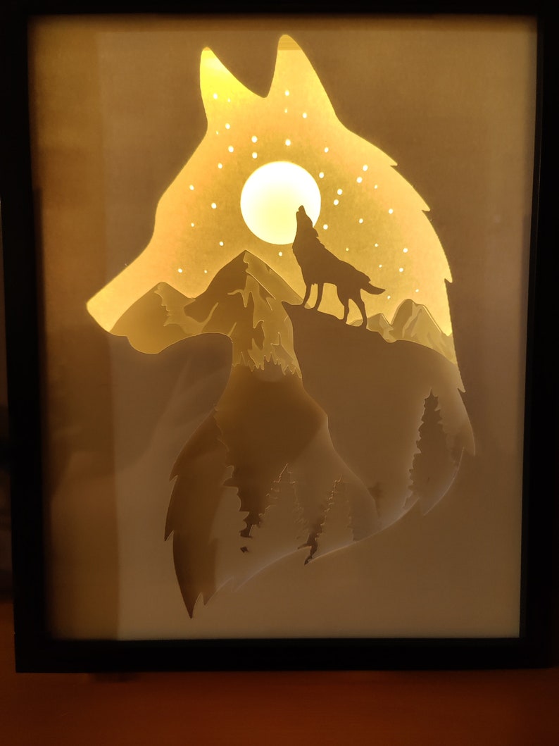 Twilight Wolf Shadow Box LED Paper Cut Light Box/light Box Minimalist ...