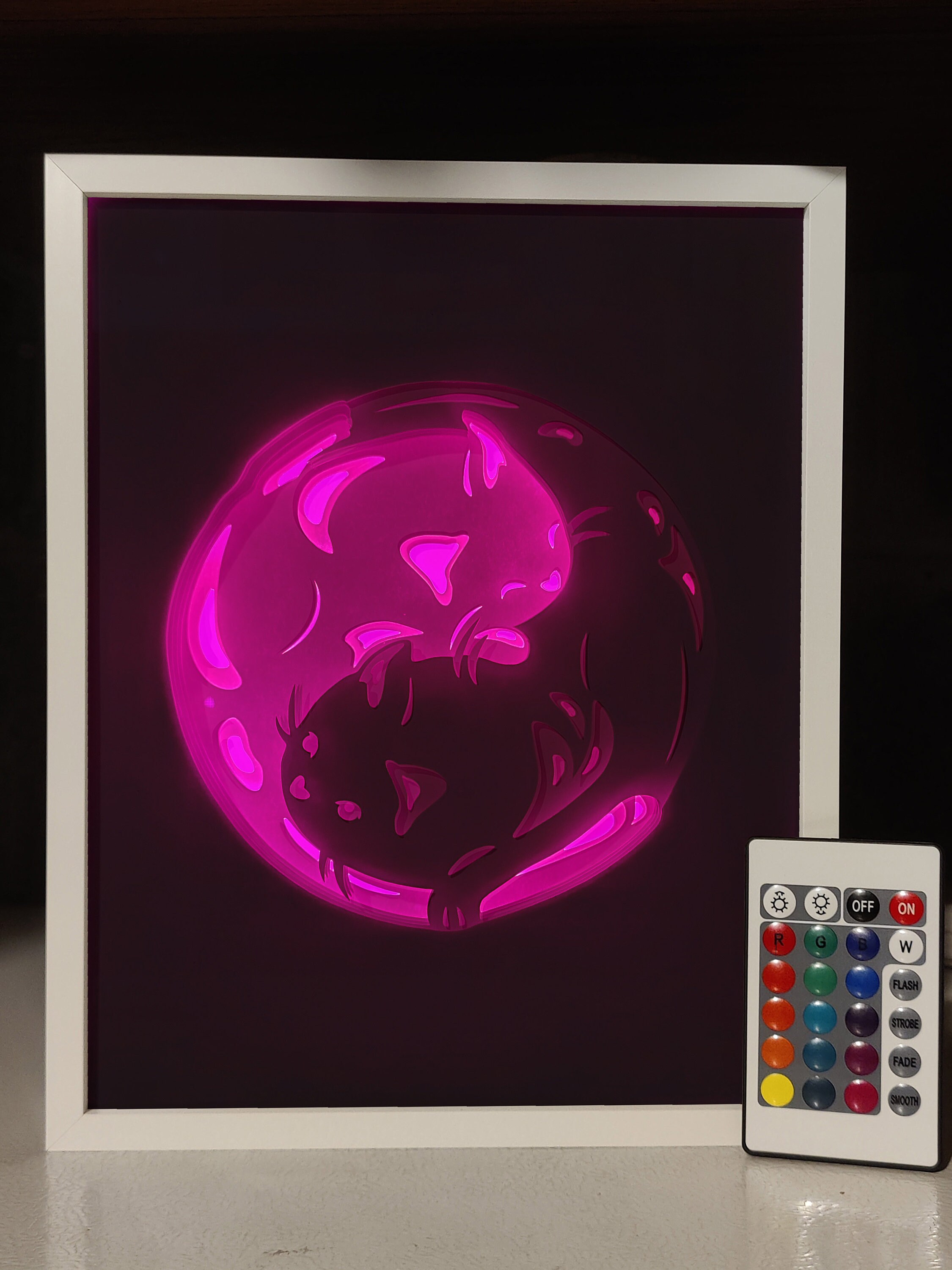 Yin Yang Cat Shadow Box LED Paper Cut Light Box/light Box Minimalist ...