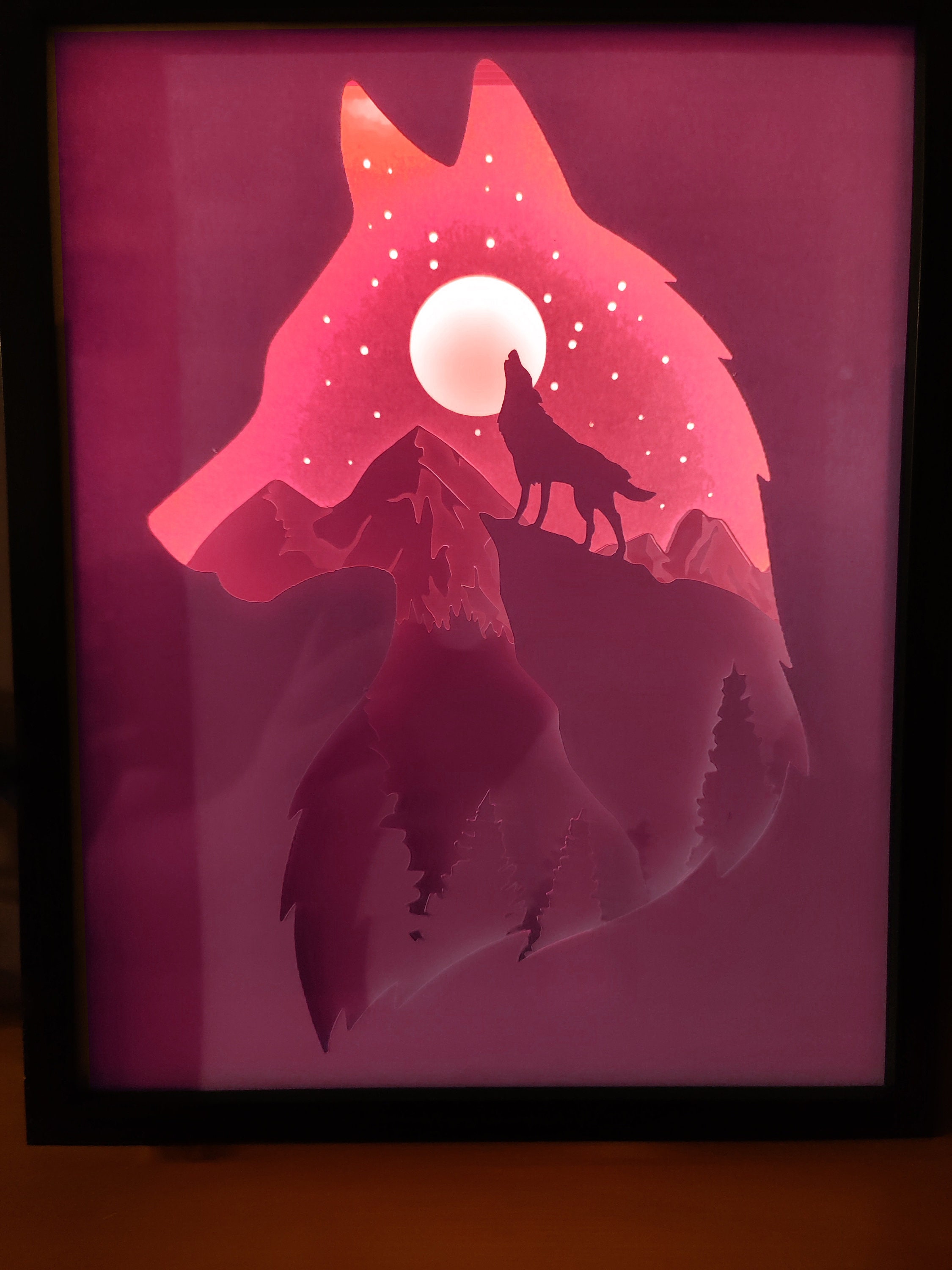 Twilight Wolf Shadow Box LED Paper Cut Light Box/light Box Minimalist ...