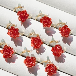 Handmade Colorful Rose Ring,fairy Ring,glass Resin,kanzashi Ring ...