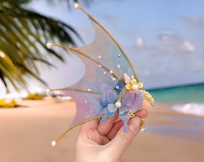 Blue Mermaid Earring Sea Shell Fairy Ears Elven Ears Earcuffs Cosplay ...