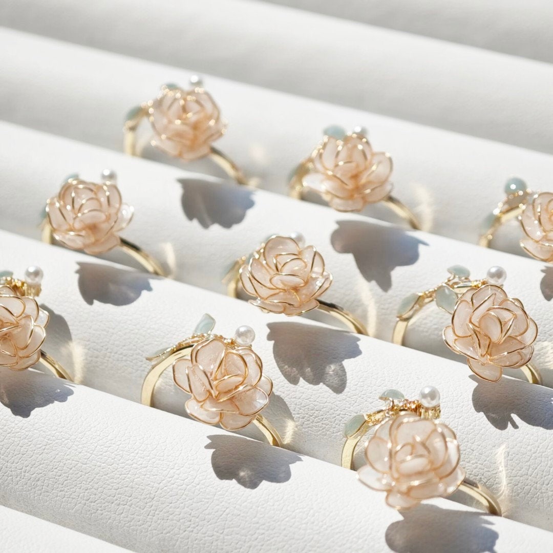 Handmade Colorful Rose Ring,fairy Ring,glass Resin,kanzashi Ring ...