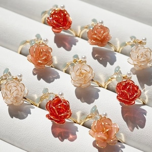 Handmade Colorful Rose Ring,fairy Ring,glass Resin,kanzashi Ring ...