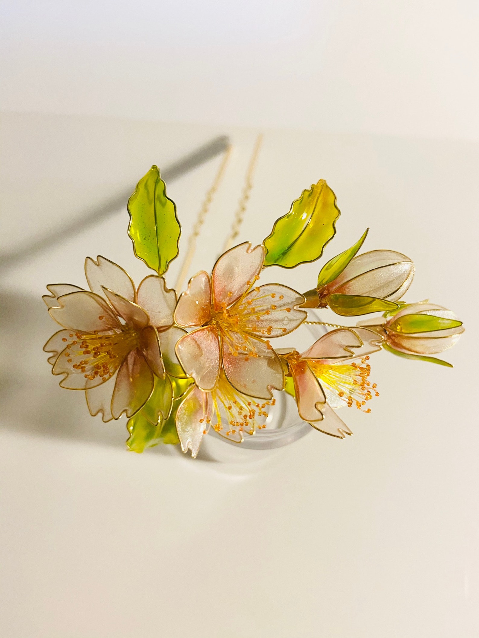 Handmade Hairpin,japanese Kanzashi Hairpin,glass Resin,cherry Blossom ...