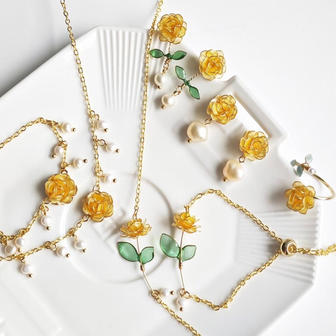 Handmade Yellow Rose Ring,fairy Ring,flower Ring,rose Necklace,rose ...