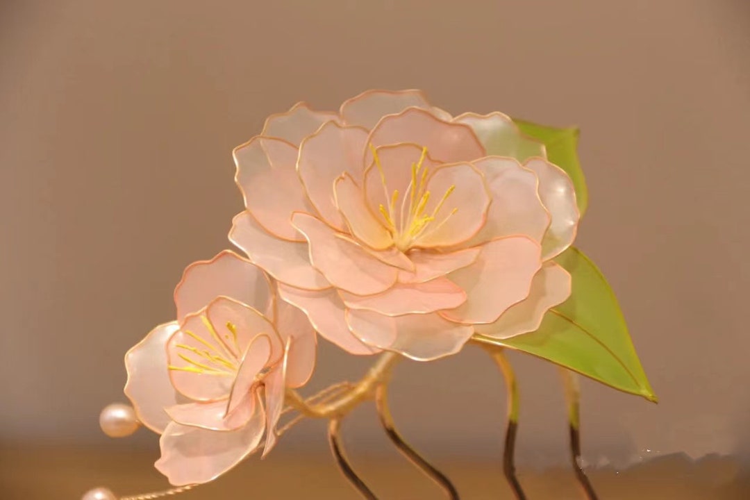 Handmade Hairpin,japanese Kanzashi Hairpin,glass Resin,peony Hairstick ...